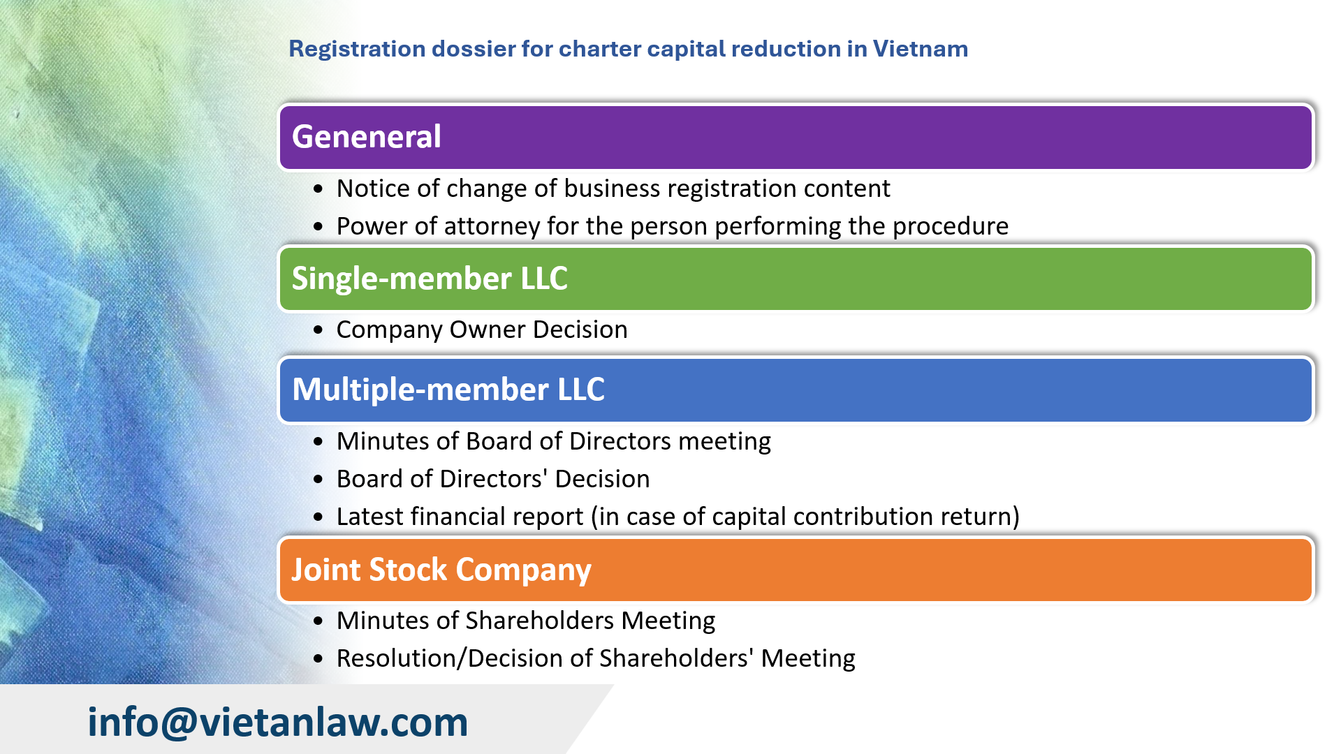 Register to reduce company charter capital in Vietnam - Viet An Law